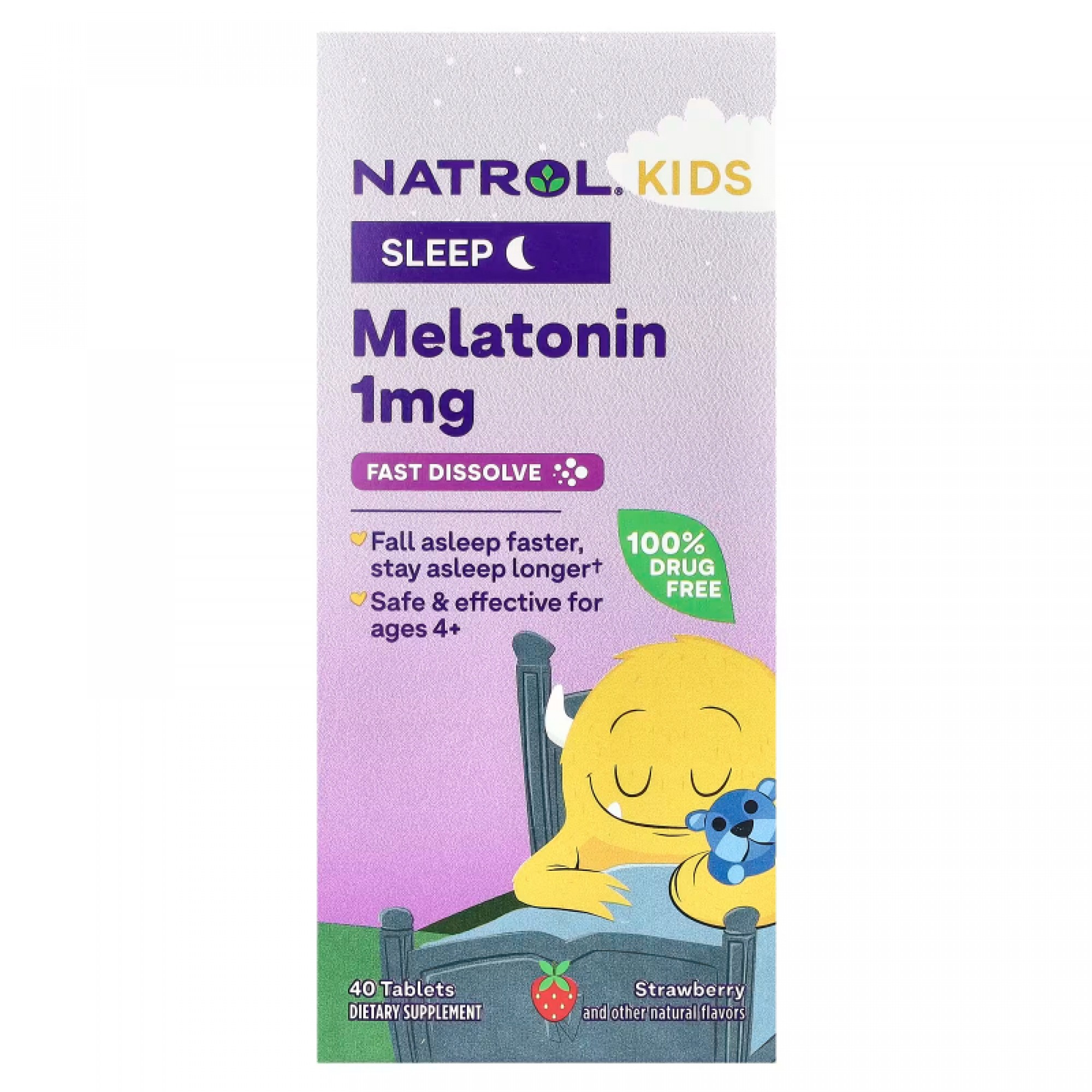 Natrol, Kids, Melatonin, Ages 4 & Up, Strawberry, 40 Tablets