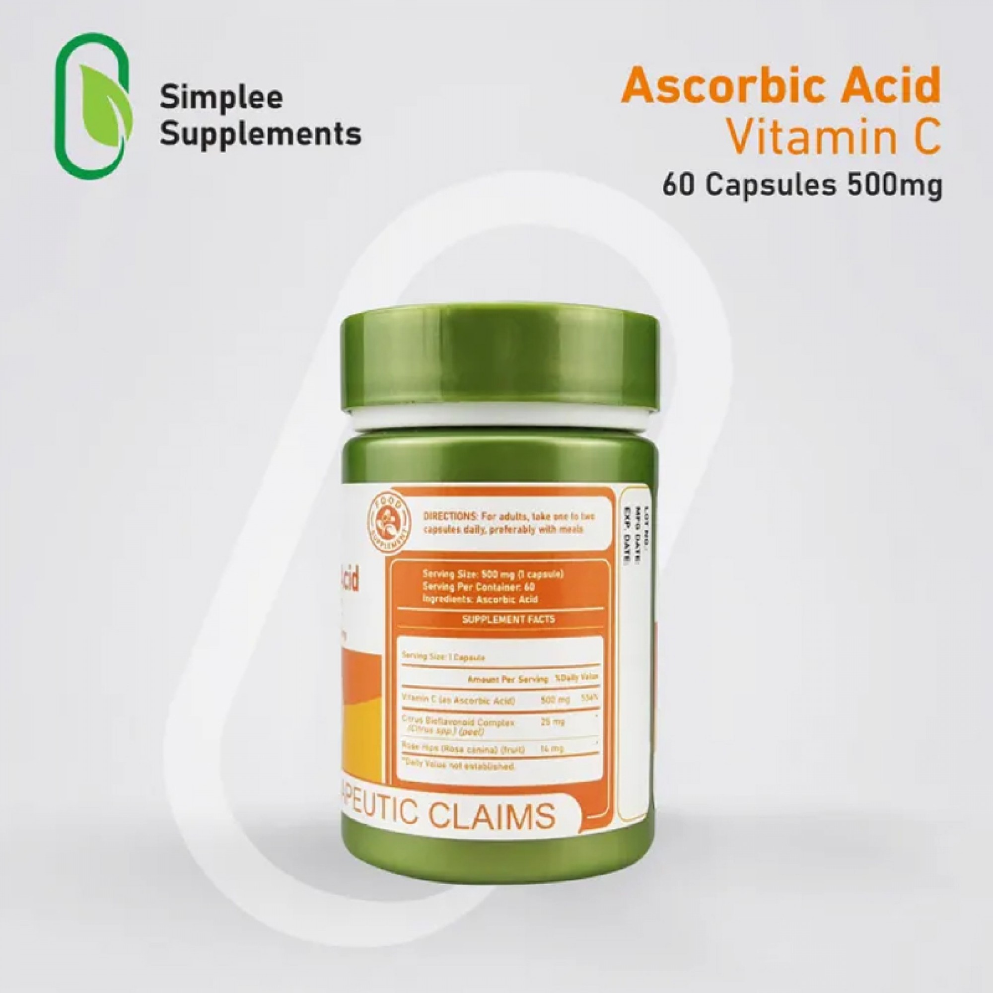 Ascorbic Acid Vitamin C 60 Capsules