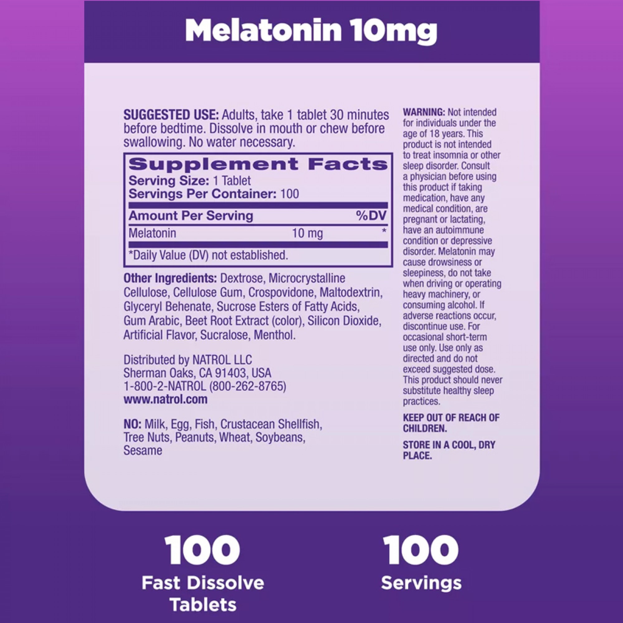 Natrol Melatonin 10mg Maximum Strength Fast Dissolve Sleep Aid Tablets ...