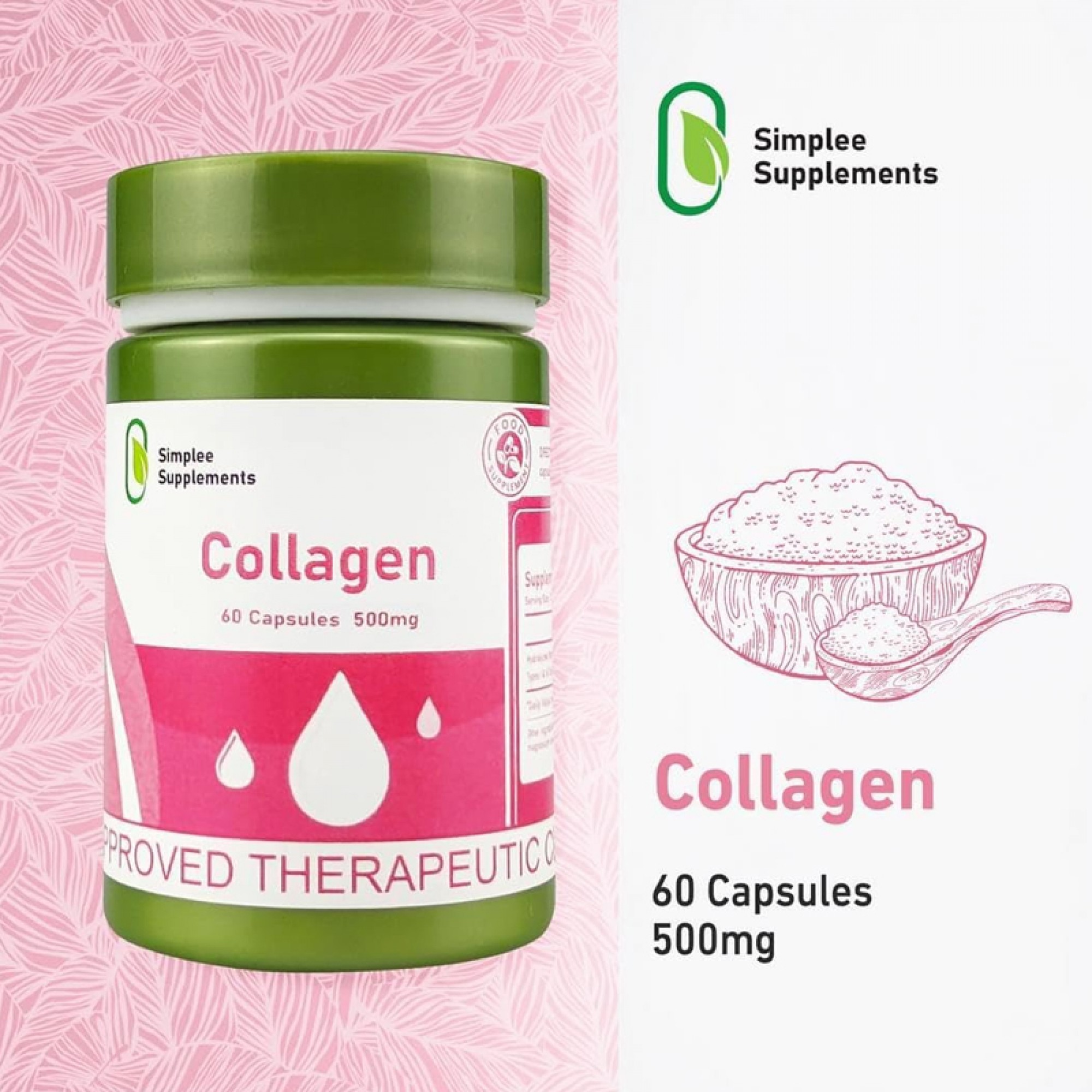 Simplee Supplements Collagen Capsules 500mg, 60 Count