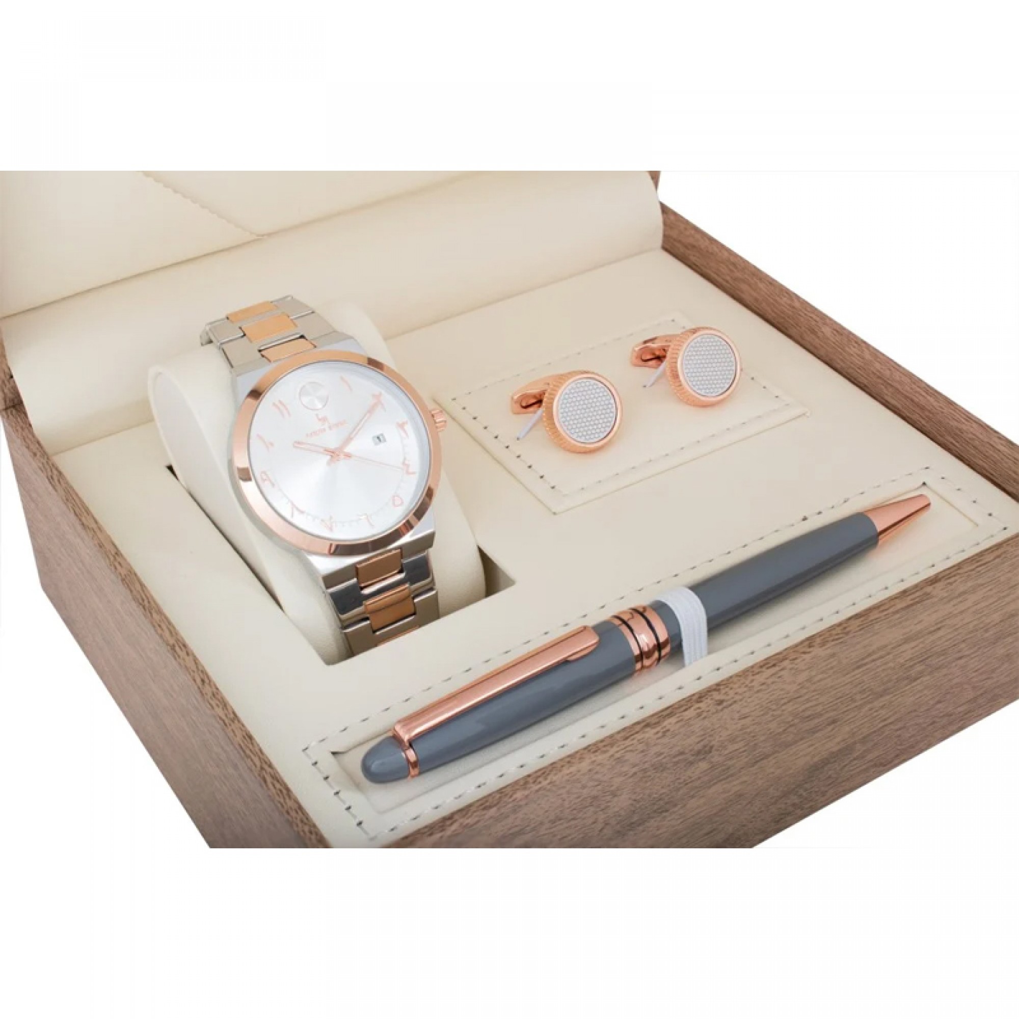 Louis Rivet Men's Watch Set 2437 Two-Tone Copper, White Dial