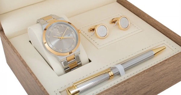 Louis Rivet Men's Watch Set 2437: Two-Tone Gold, Grey Dial