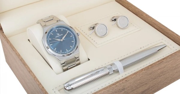 Louis Rivet Men's Watch Set 1028: Silver, Blue Dial