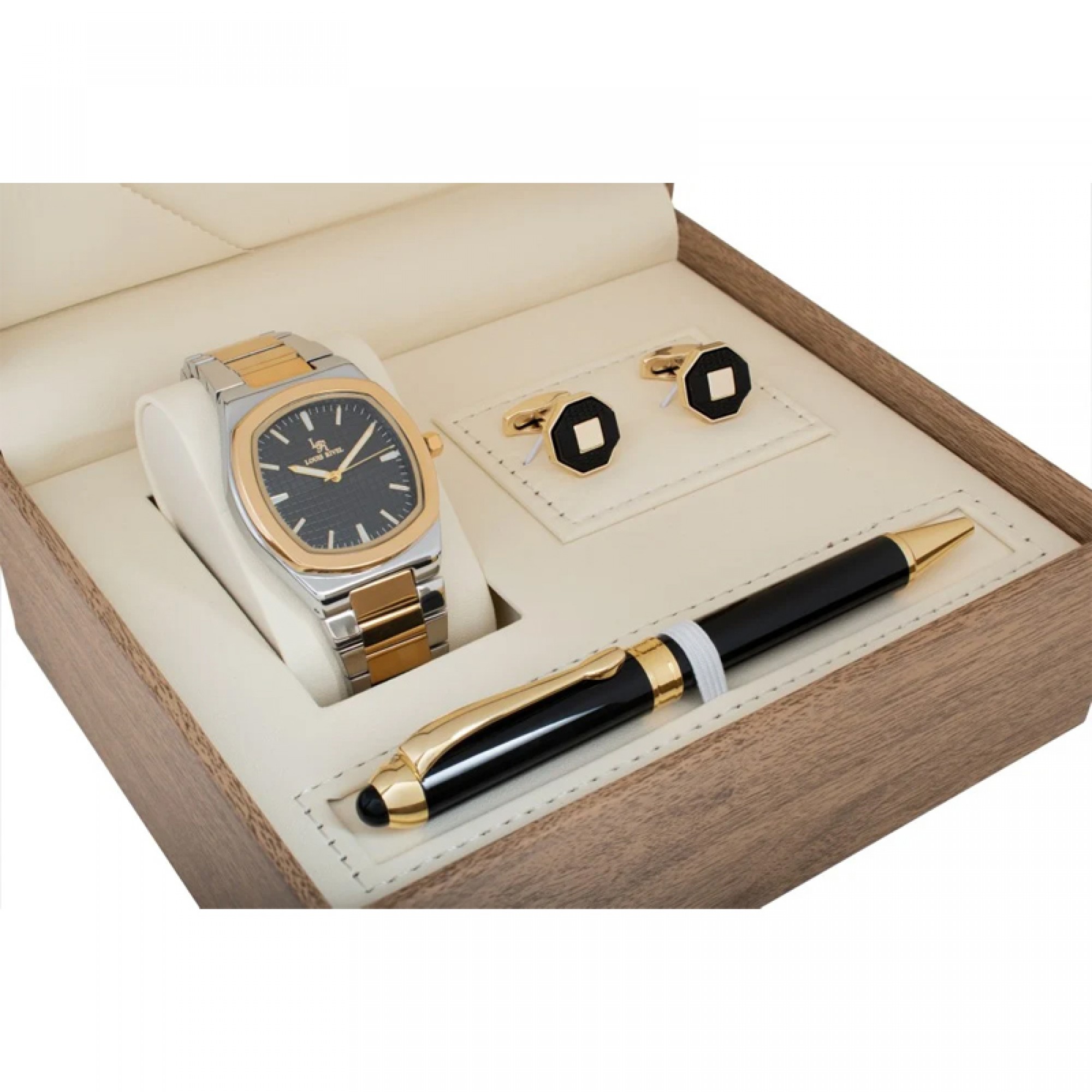 Louis Rivet Men's Watch Set 5173: Two-Tone Gold, Black Dial