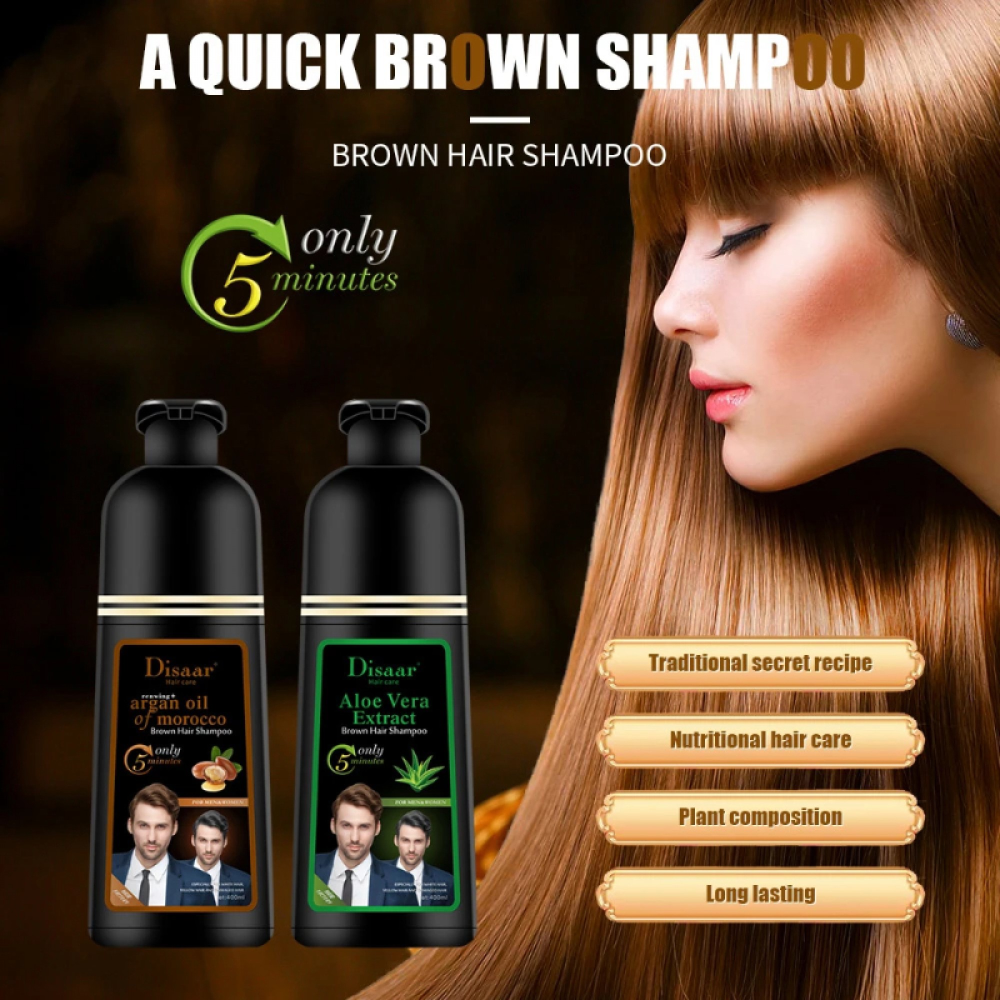 Dessar Shampoo Quick Hair Color Aloe Vera Natural Black 420ml