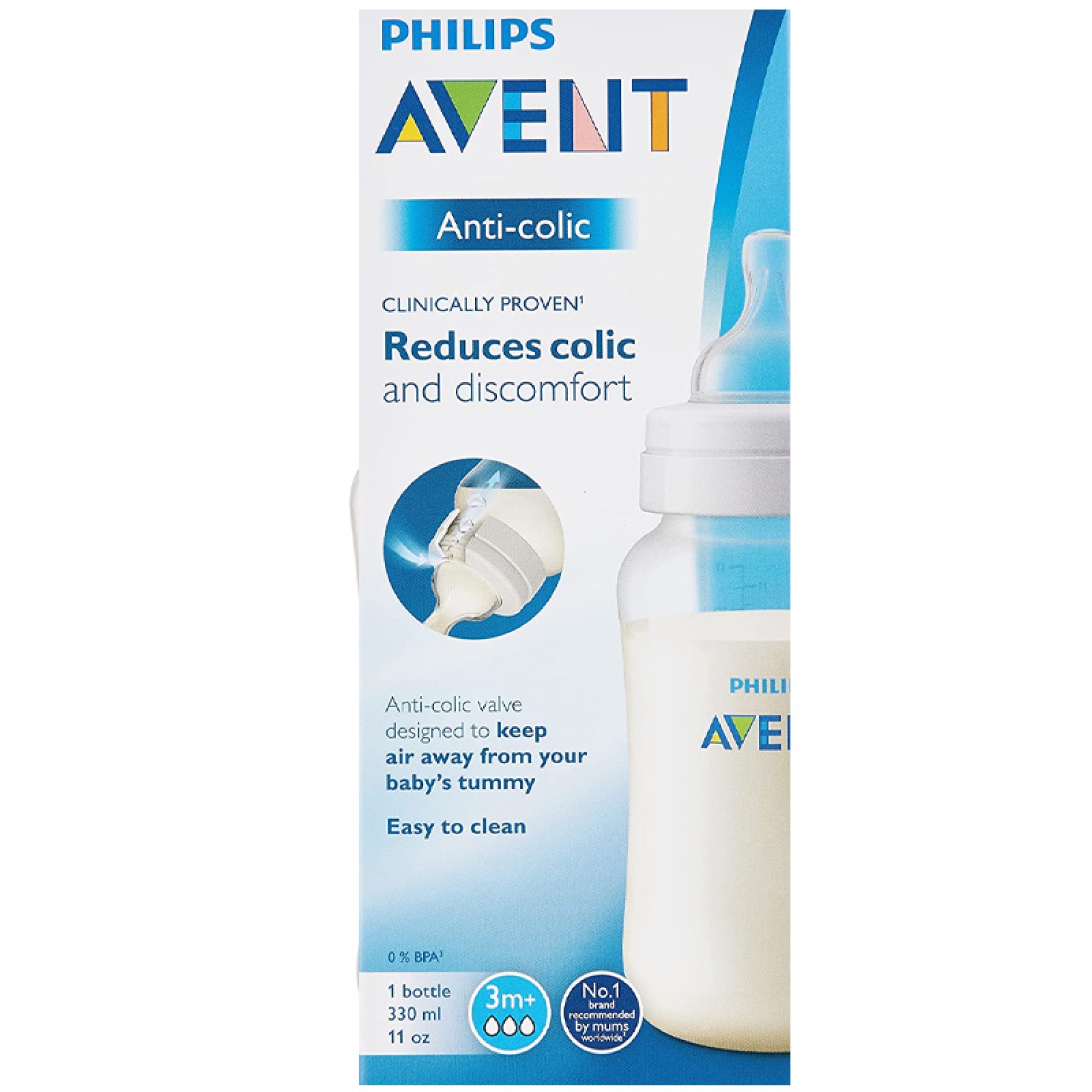 Anti-Colic Feeding Bottle, 330ml - Clear/White