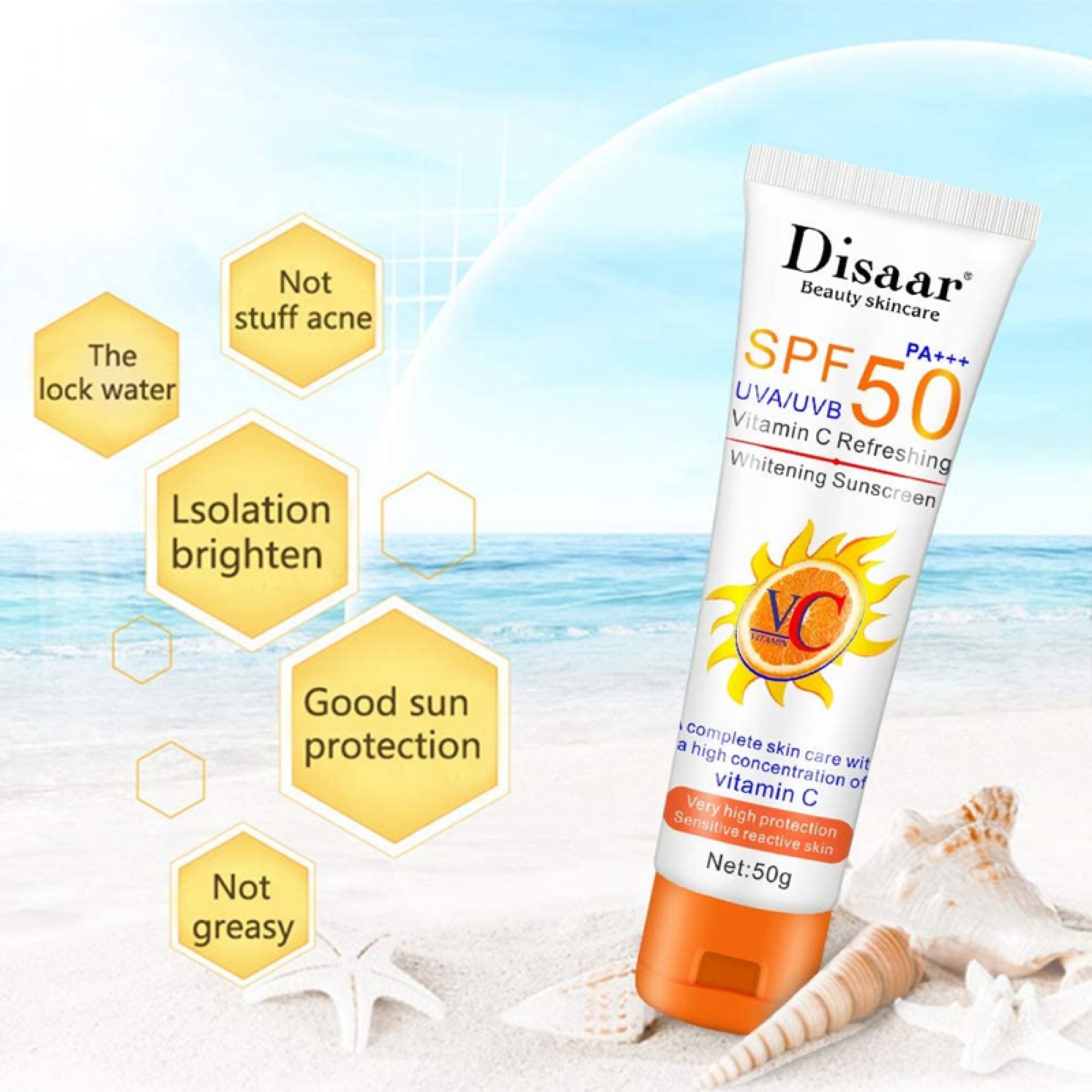 Disaar Sunscreen Cream with Vitamin C SPF 50 - 50 gm