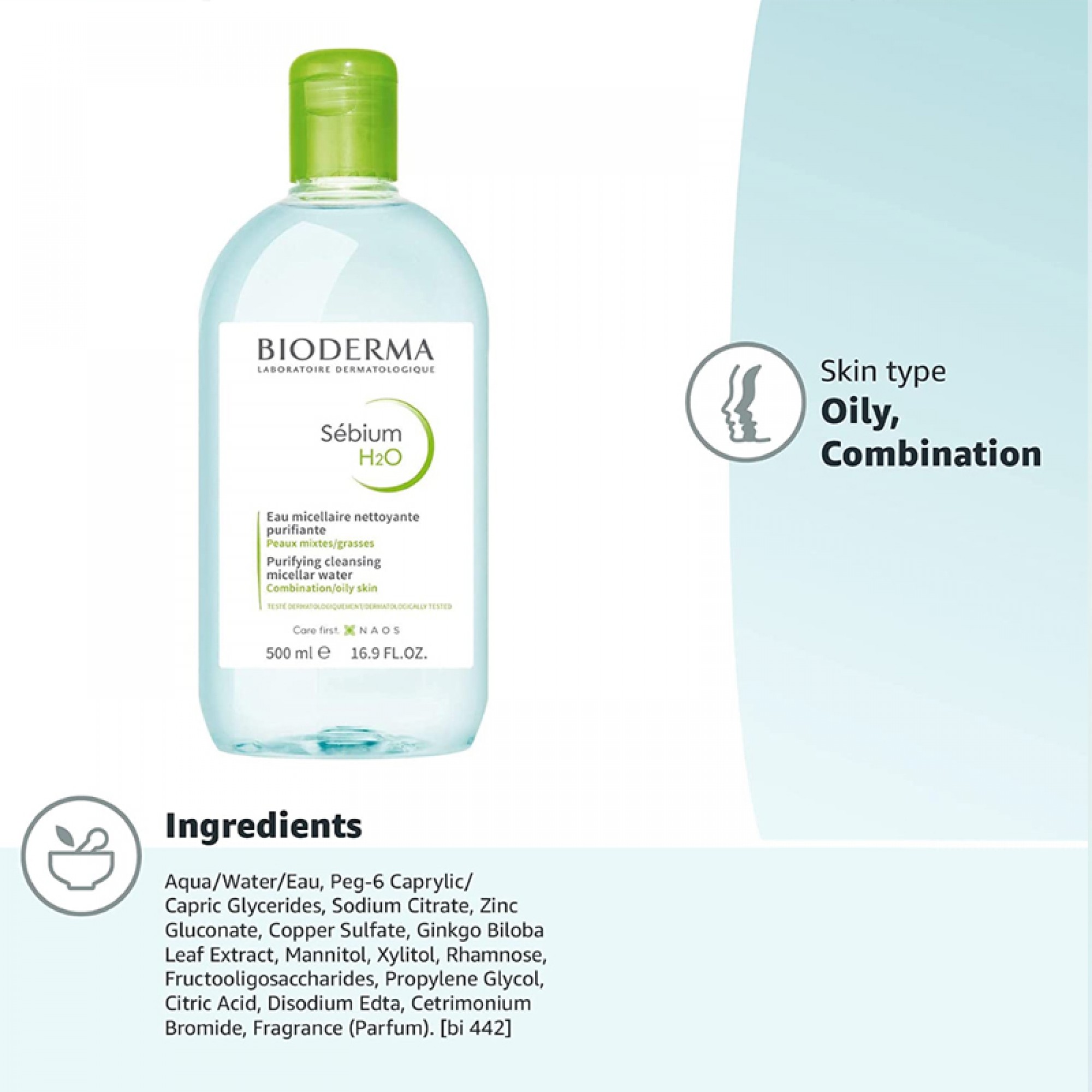 BIODERMA - SEBIUM H2O, PURIFYING CLEANSING MICELLAR WATER FOR ...