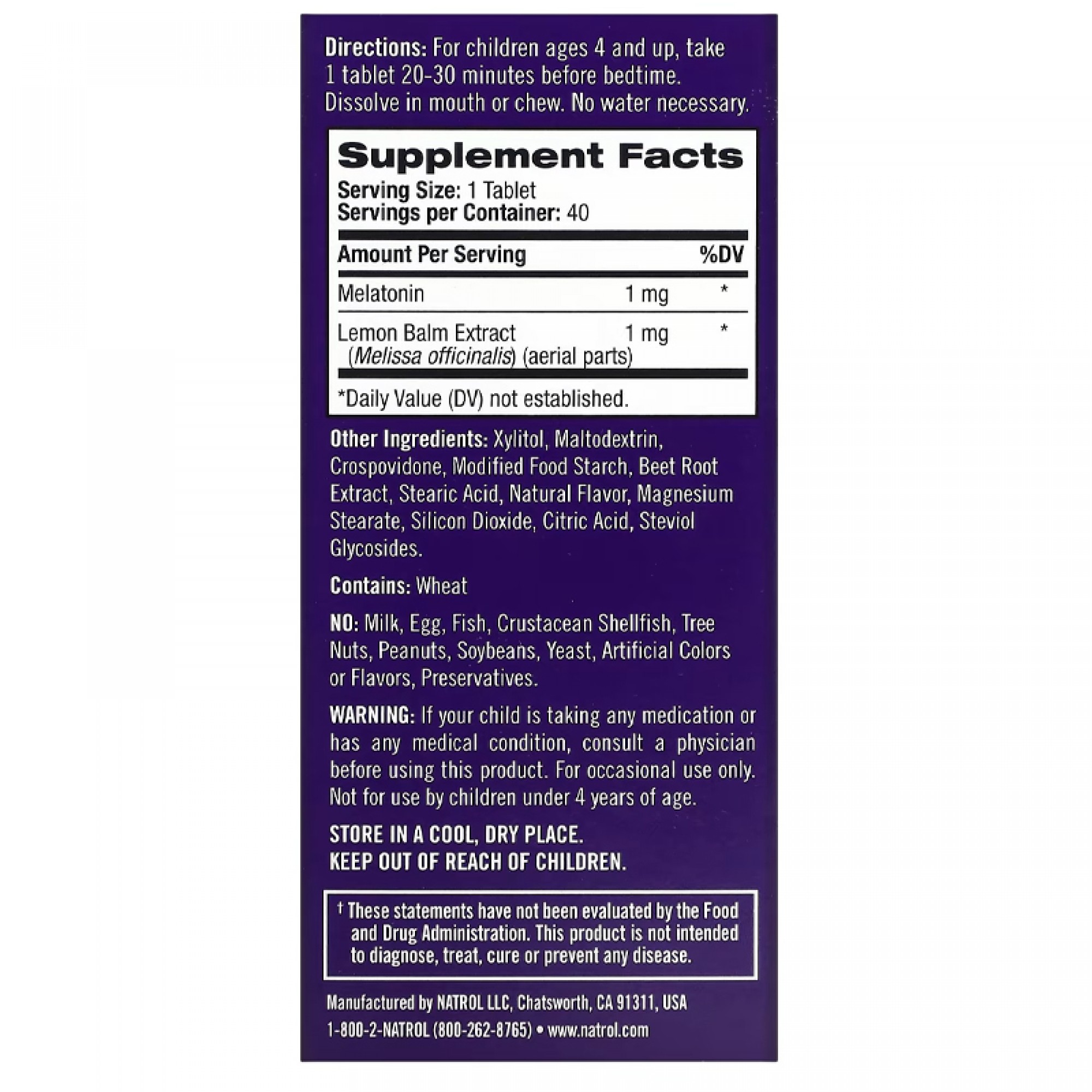 Natrol, Kids, Melatonin, Ages 4 & Up, Strawberry, 40 Tablets