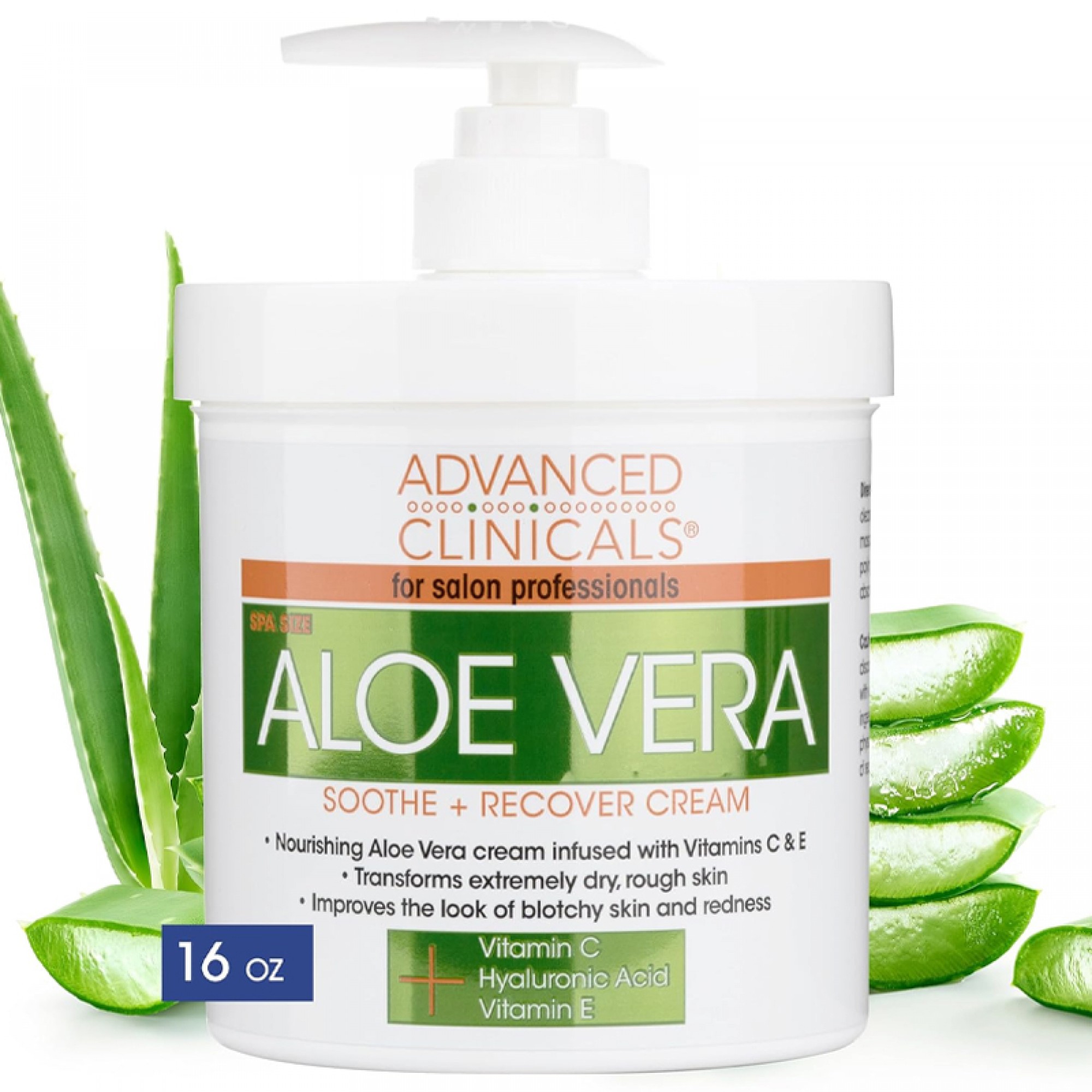 Advanced Clinicals, Aloe Vera, Soothe + Recover Cream, 16 oz (454 g)