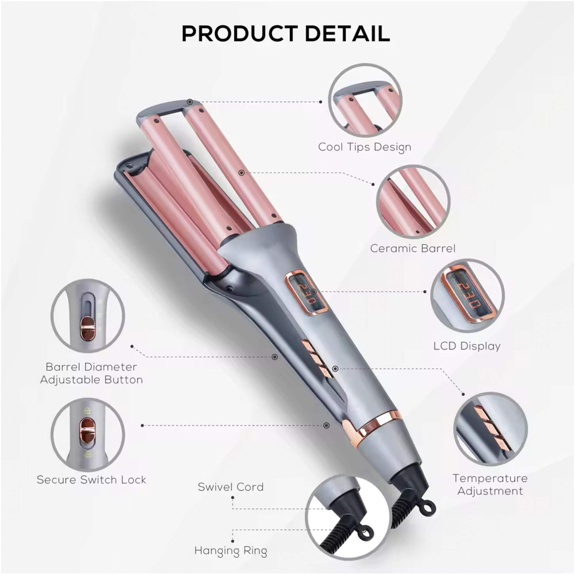 The distinguished professional hair curling device with three different ...