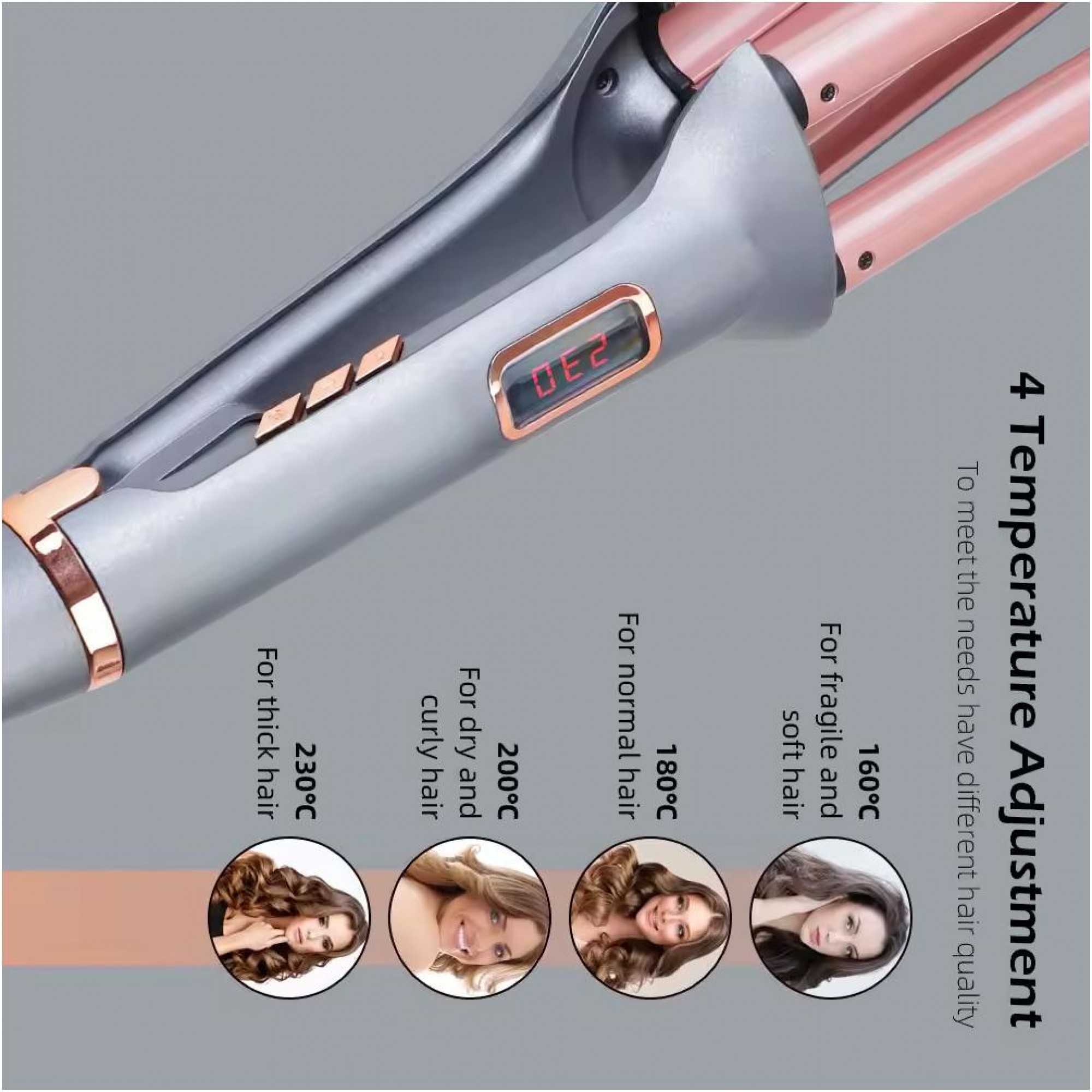 The distinguished professional hair curling device with three different ...
