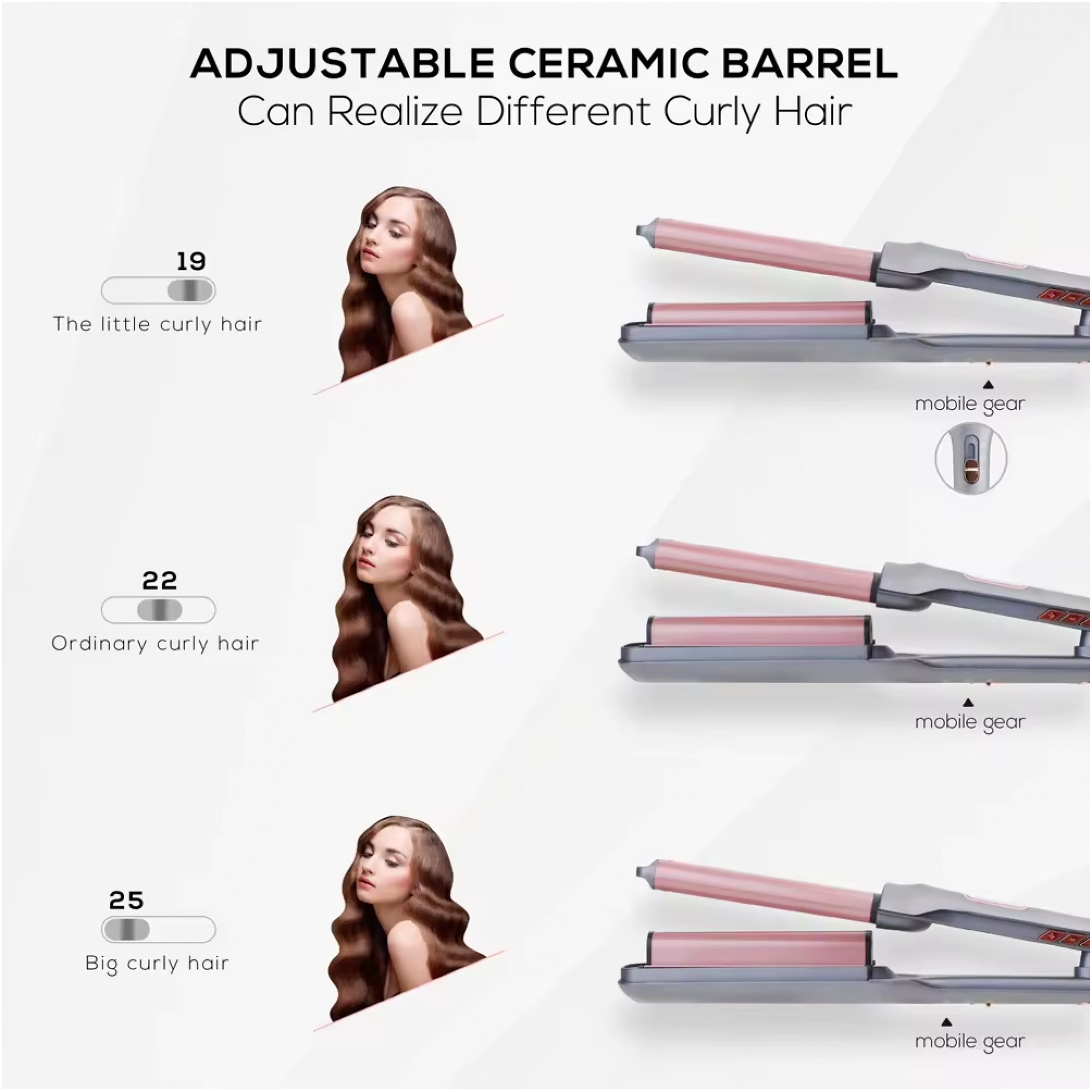 The distinguished professional hair curling device with three different ...