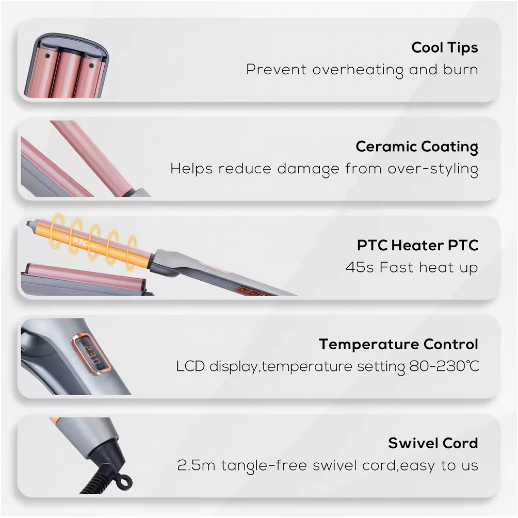 The distinguished professional hair curling device with three different ...